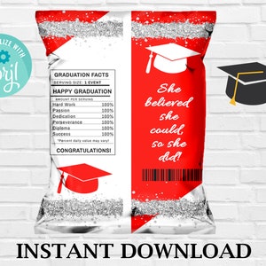 Graduation Chip Bag, Editable Graduation Chip Bag, Red and White ...