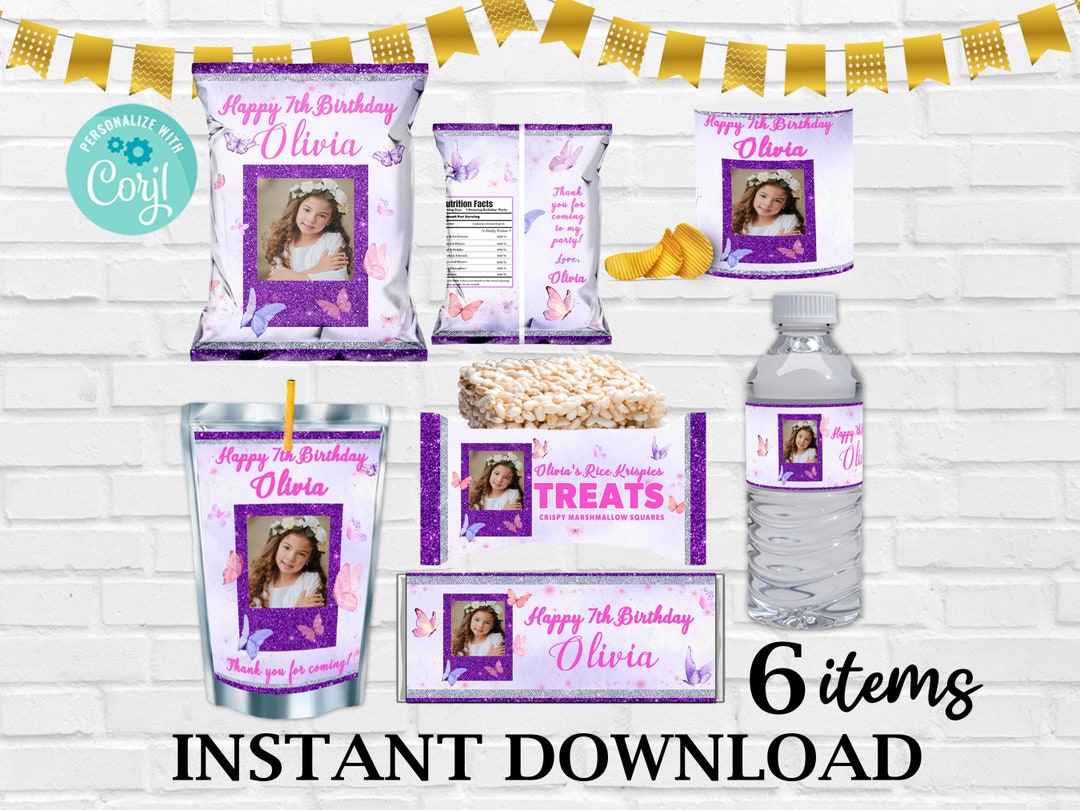 Butterfly Birthday Bundle, Butterfly Birthday Set, Editable Butterfly ...