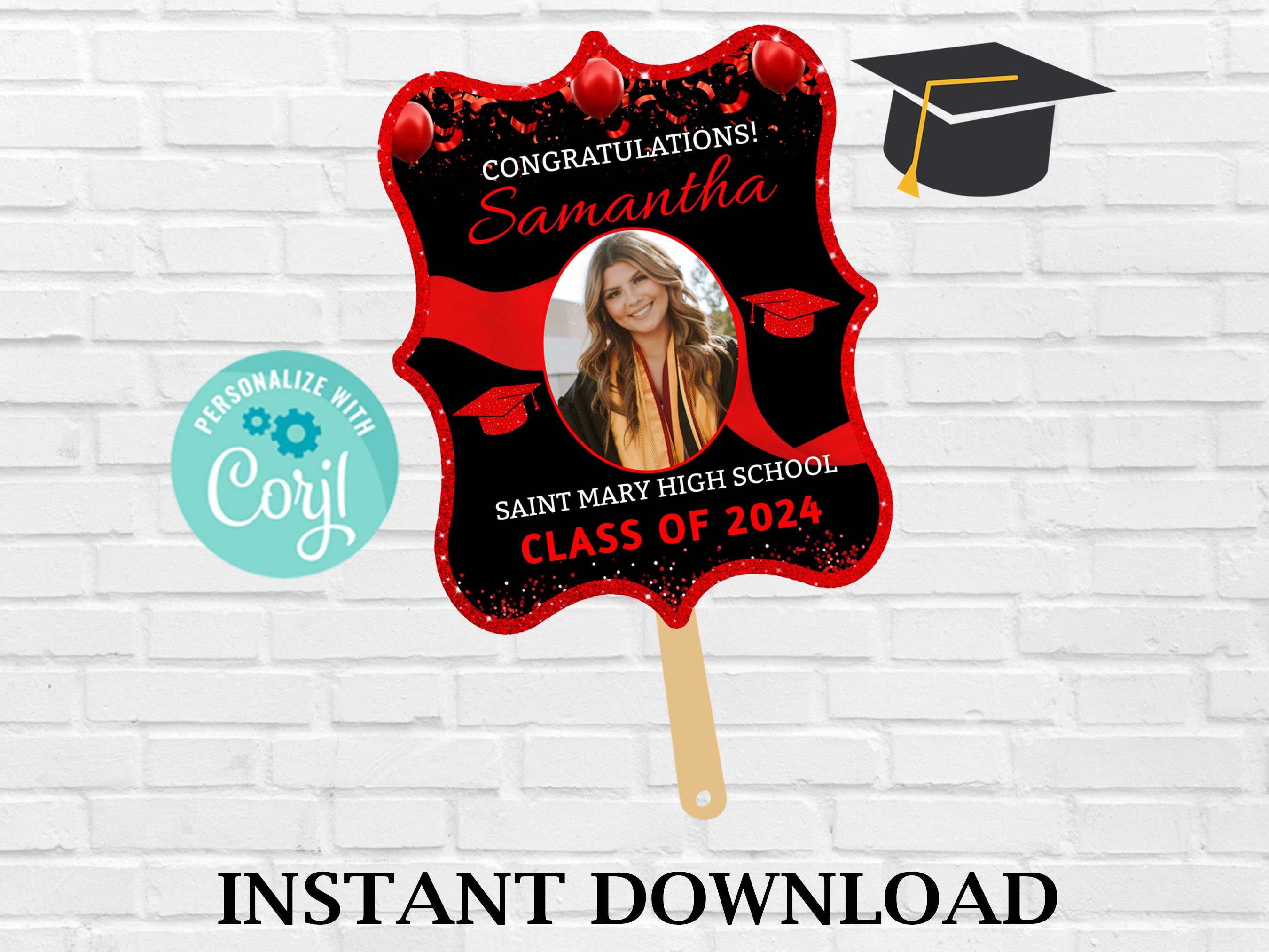 Graduation Party Bundle, Editable Graduation 6 Items Set, Red and Black ...
