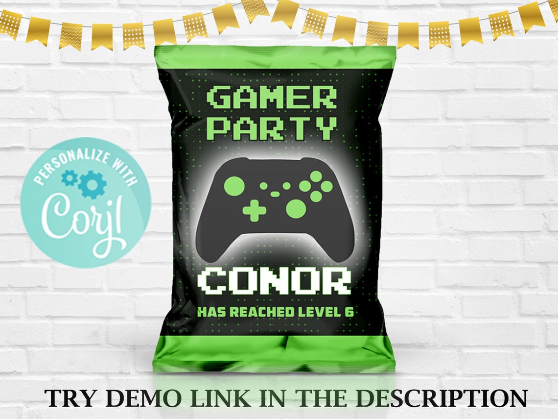 Video Game Chip Bag, Editable Gamer Chip Bag, Gamer Birthday Party ...