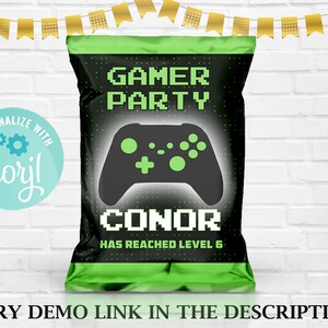 Video Game Chip Bag, Editable Gamer Chip Bag, Gamer Birthday Party ...