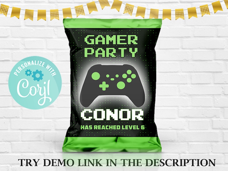 Video Game Chip Bag, Editable Gamer Chip Bag, Gamer Birthday Party ...