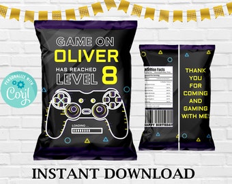 P003 Editable Video Game Chip Bag, Gamer Party, Chip Bag Printable ...