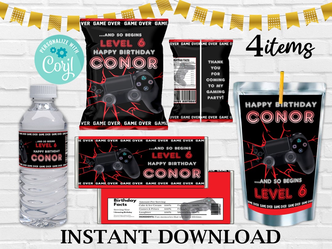 Gamer Party Bundle, Editable Gamer 4 Items, Gamer Birthday Party, Gamer ...
