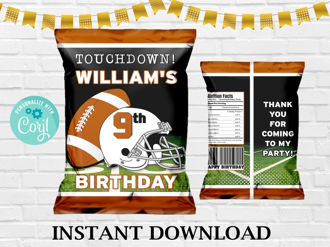 Football Chip Bag, Football Birthday Chip Bag, Editable Football Chip ...