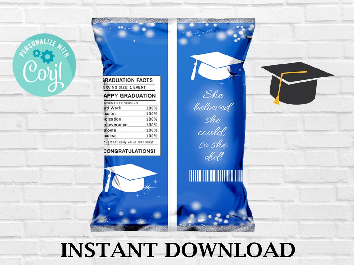 Blue & Silver Graduation Chip Bag With Photo (instant Download) - Etsy