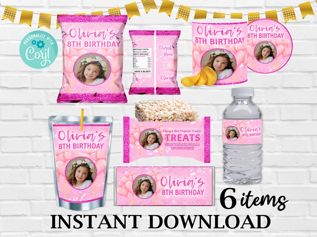 Pink Birthday Template Bundle, Editable Pink Template Set 1 Photo, Pink ...
