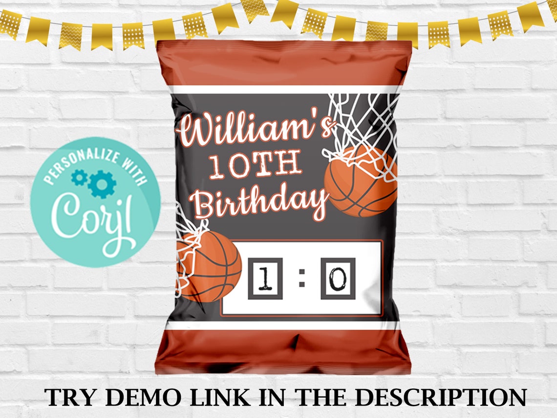 Basketball Chip Bag, Basketball Birthday Chip Bag, Basketball Chip Bag ...