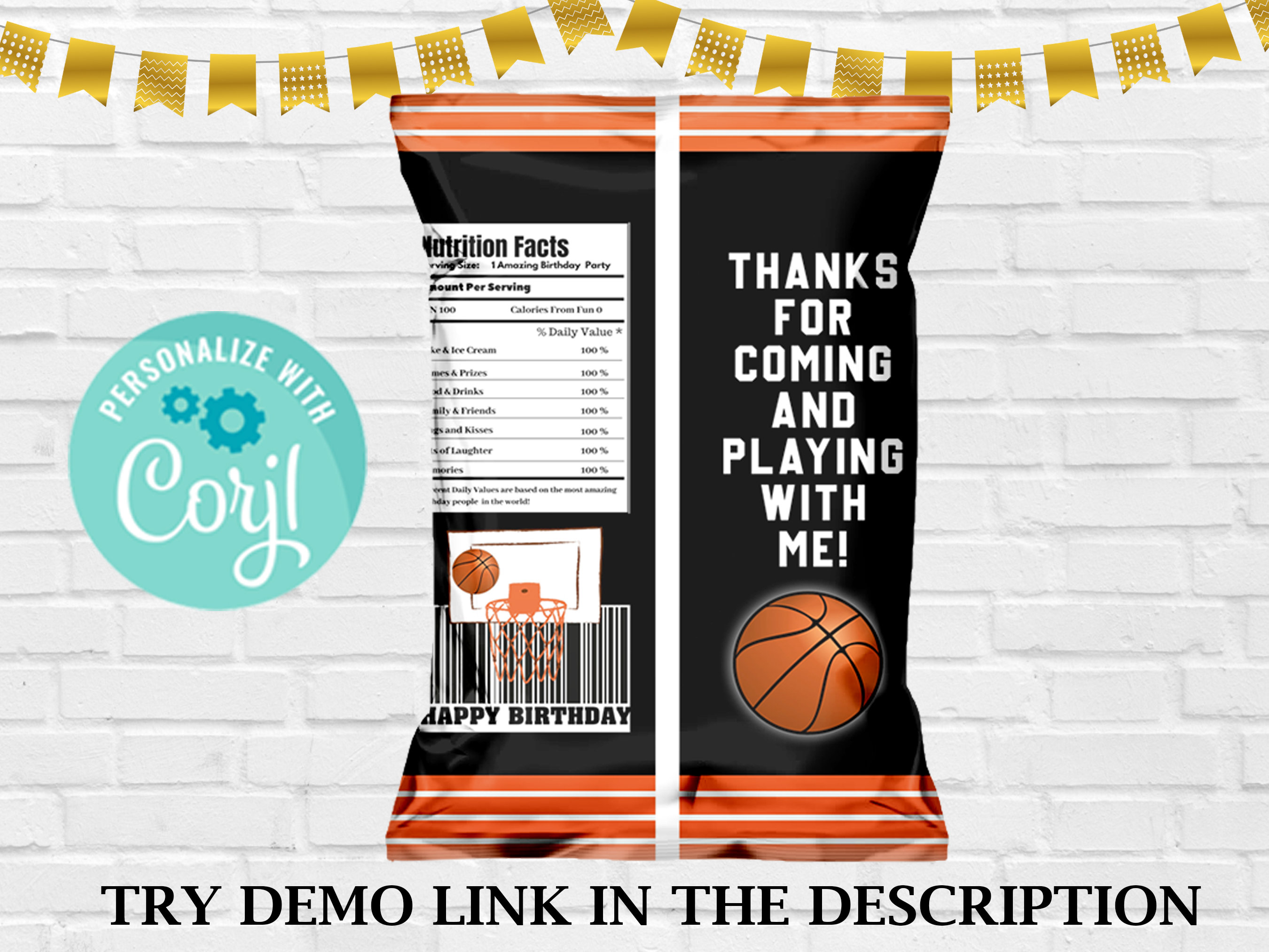 Basketball Chip Bag Basketball Birthday Chip Bag Editable - Etsy