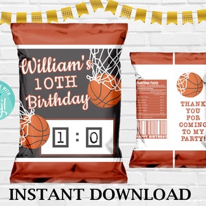 Basketball Chip Bag, Basketball Birthday Chip Bag, Basketball Chip Bag ...