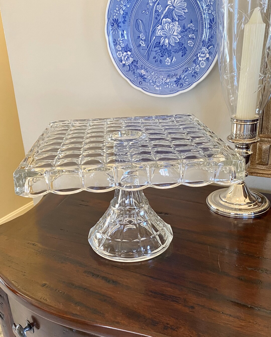 Vintage Indiana Glass Square Cake Stand - Etsy