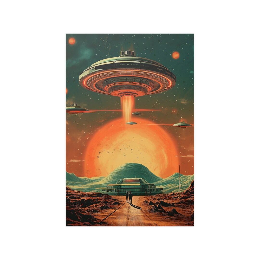 Scifi Retro Style Spaceship Alien Outer Space Science Fiction Wall ...