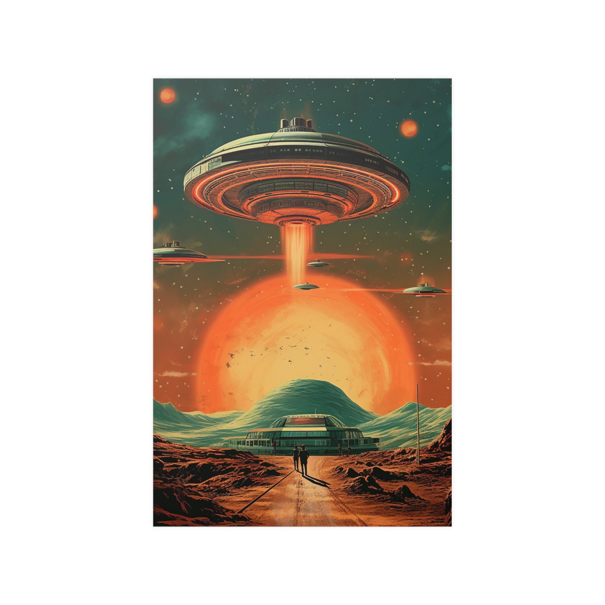 Scifi Retro Style Spaceship Alien Outer Space Science Fiction Wall ...