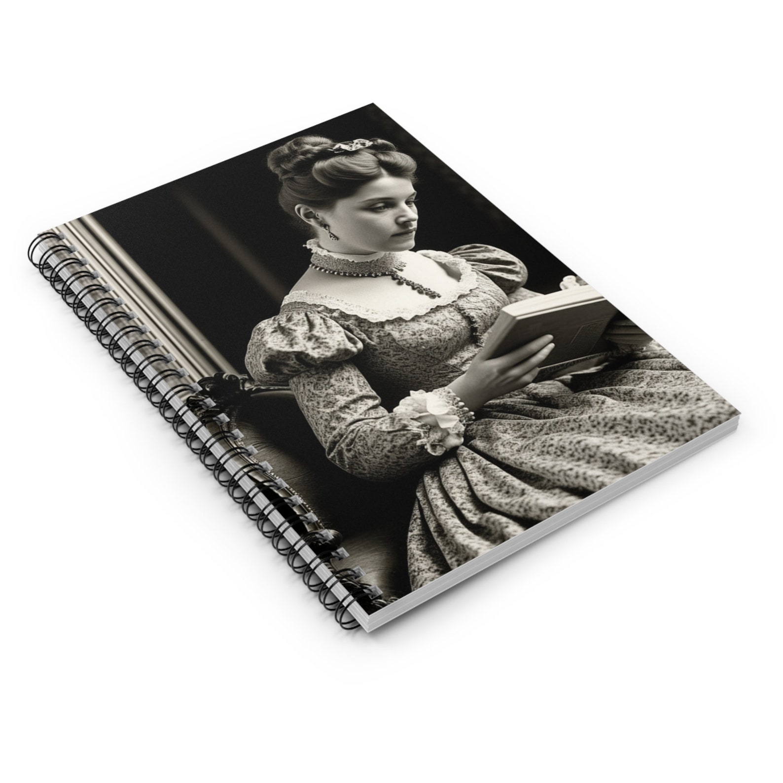 Victorian Woman Reading Book Reader Writing Journal Log Spiral Notebook ...