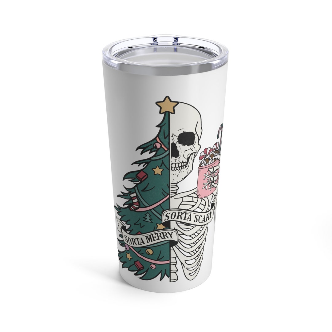 Sorta Merry Sorta Scary Christmas Tree Skeleton Halloween Tumbler 20oz ...