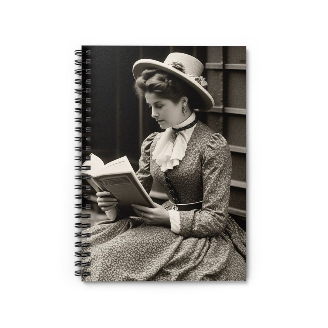 Victorian Woman Reading Book Reader Writing Journal Log Spiral Notebook ...