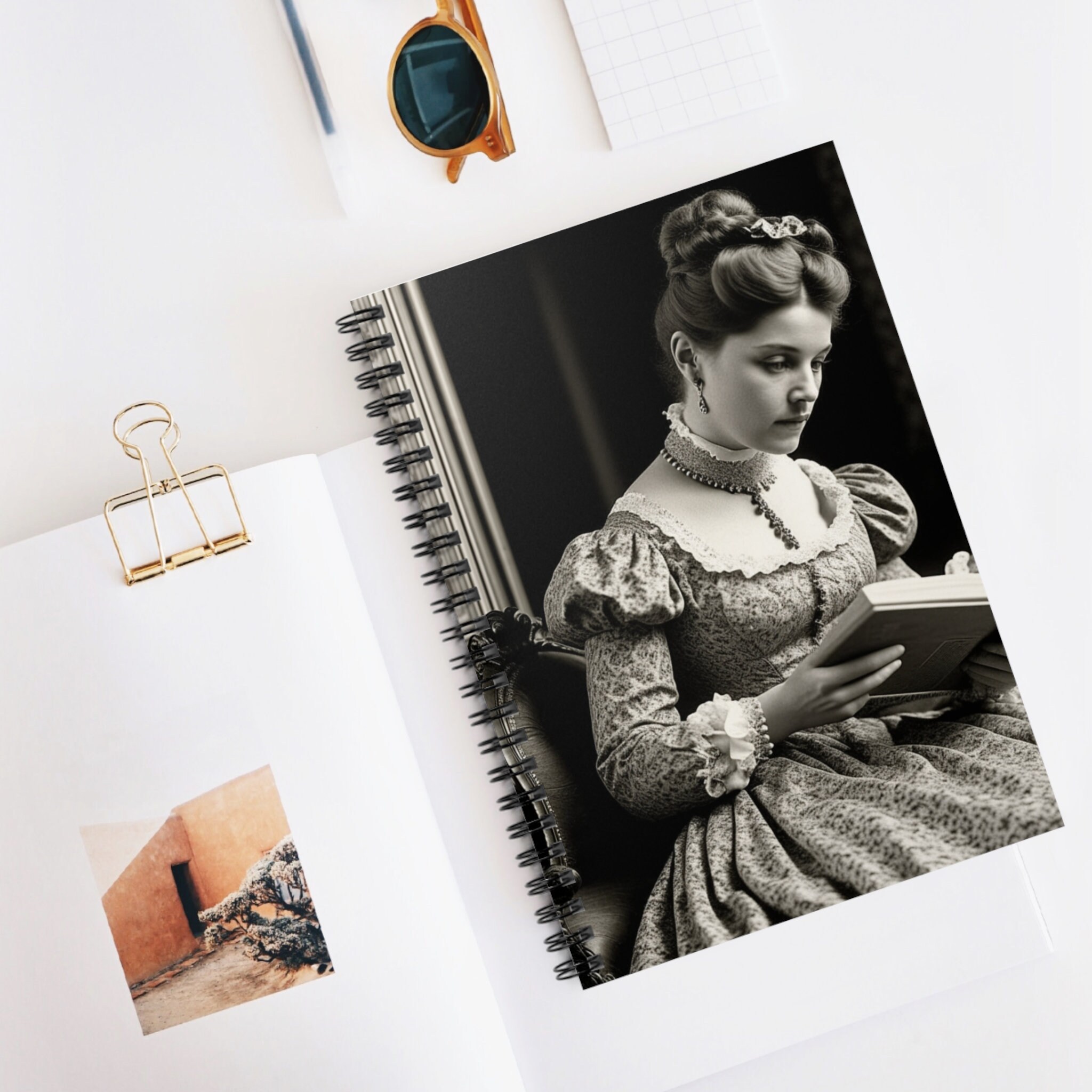 Victorian Woman Reading Book Reader Writing Journal Log Spiral Notebook ...