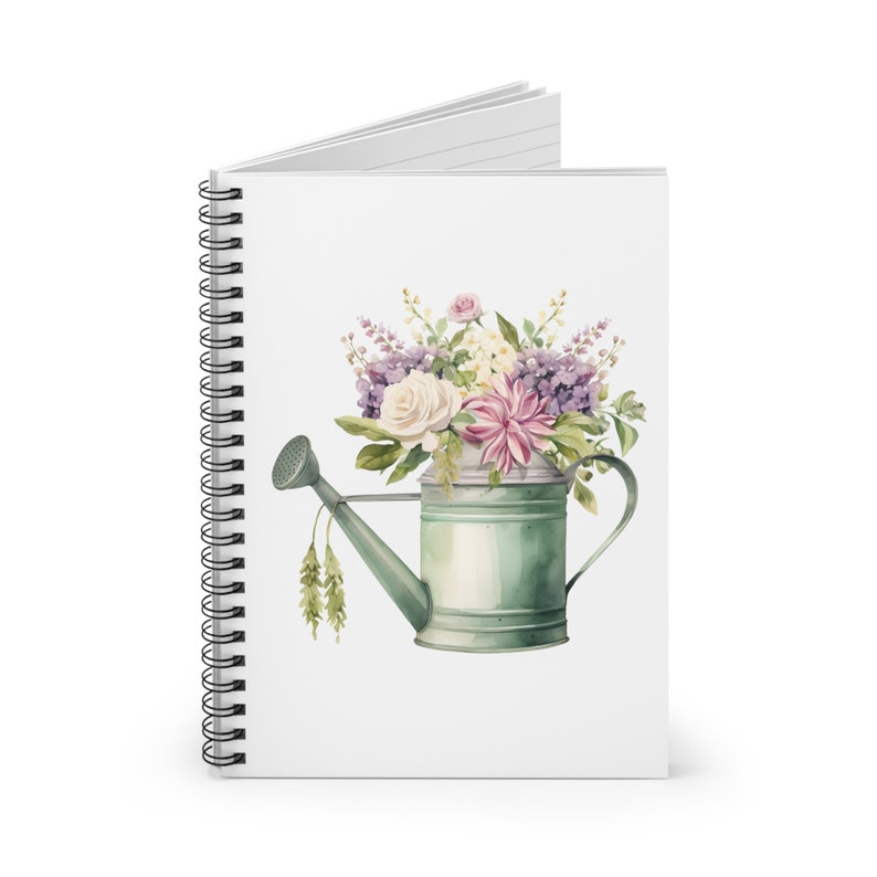 Flowers Watering Can Spring Spiral Notebook Ruled Line Journal, Readers ...