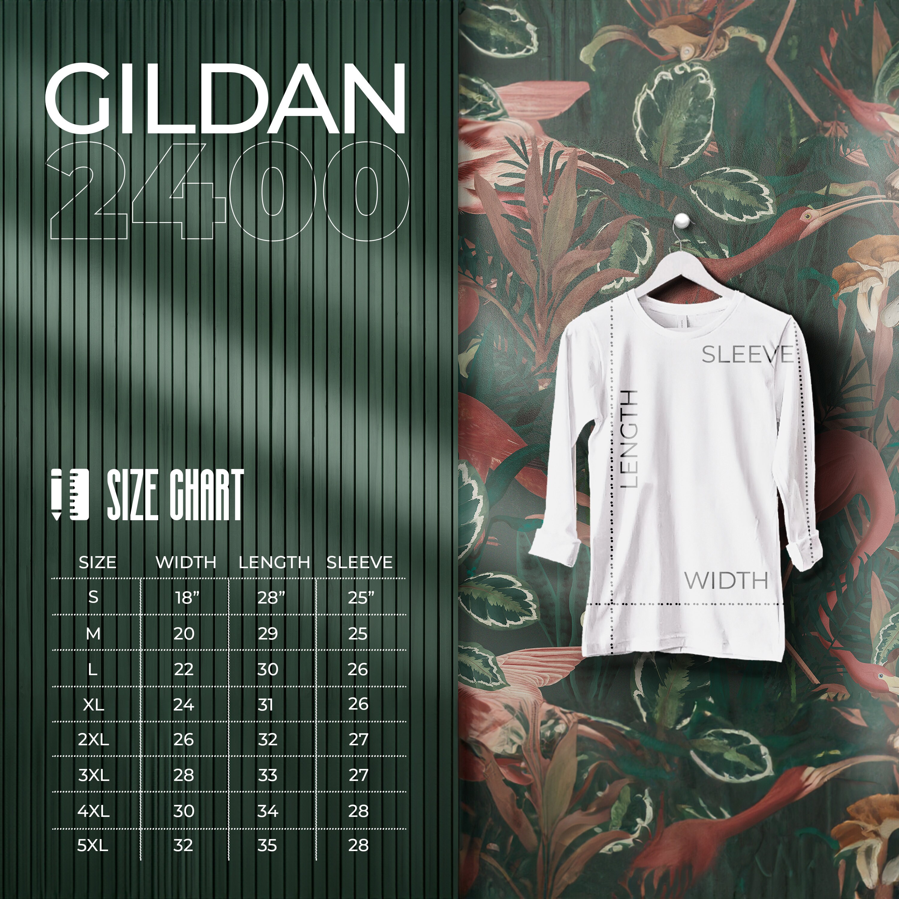 Gildan 2400 Size Chart and Color Chart, Key Features Listing Files ...