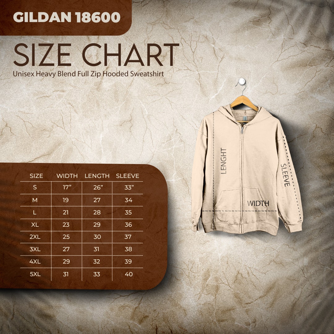 Gildan 18600 Size Chart, Brown Effect, Gildan 18600 Mockup, Color Chart ...