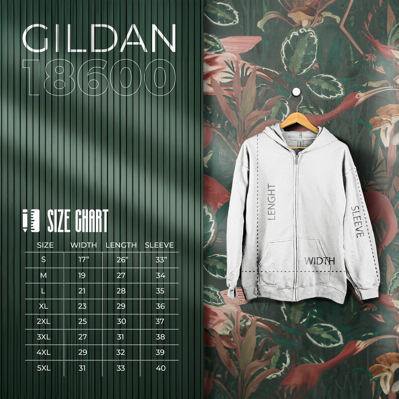 Gildan 18600 Size Chart, Pattern Effect, Gildan 18600 Mockup, Color ...