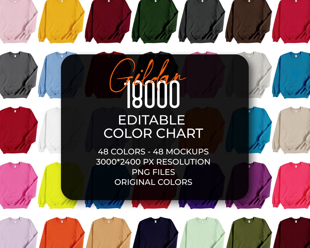 2023 New Color, Gildan 18000 Color Chart, Gildan 18000 Mockup, Gildan ...