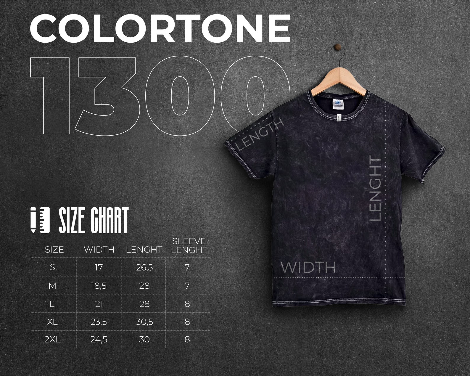 Colortone 1300 Size Chart, Unisex Mineral Wash T-shirt, 1300 Size Chart ...