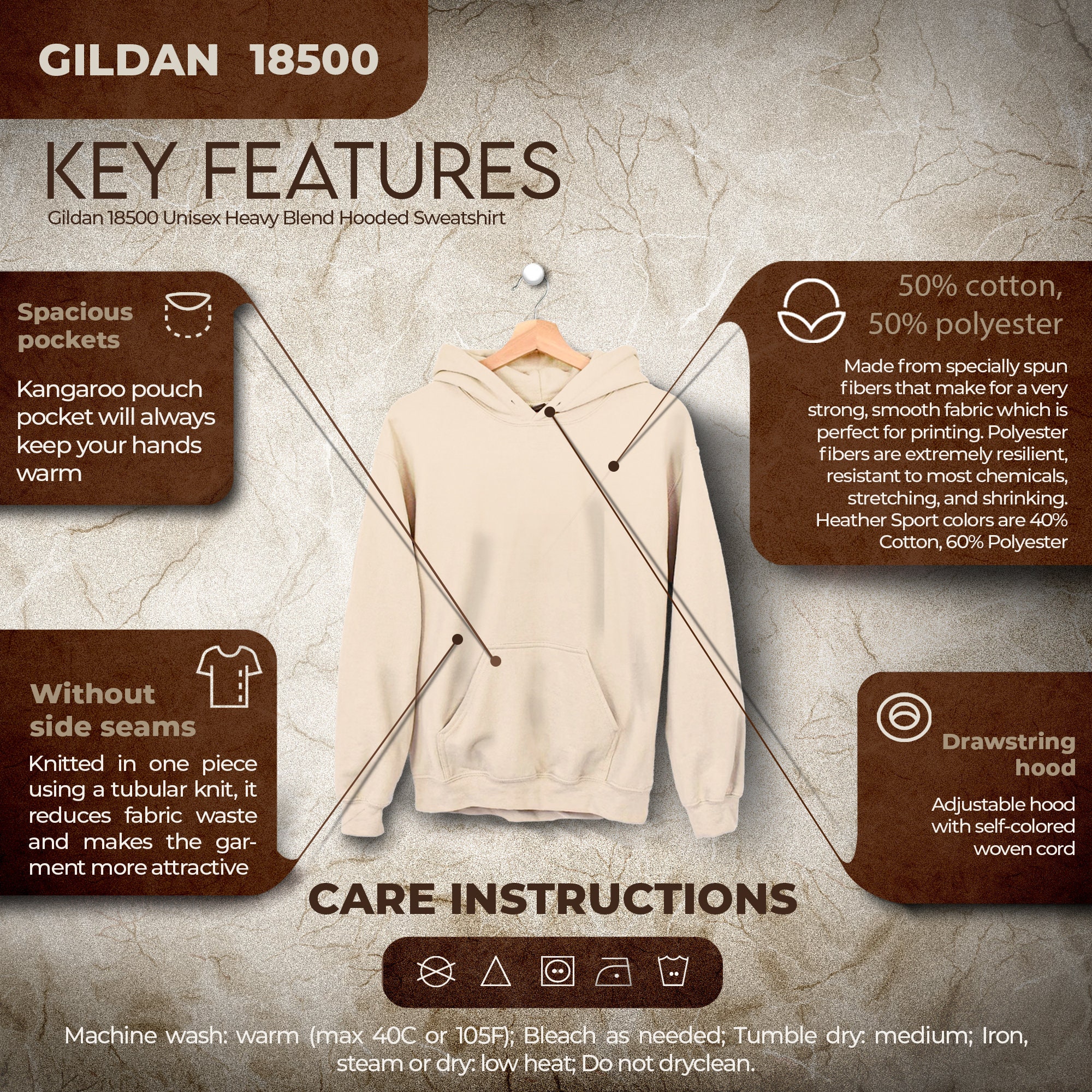 Gildan 18500 Size Chart and Color Chart, Key Features Listing Files ...