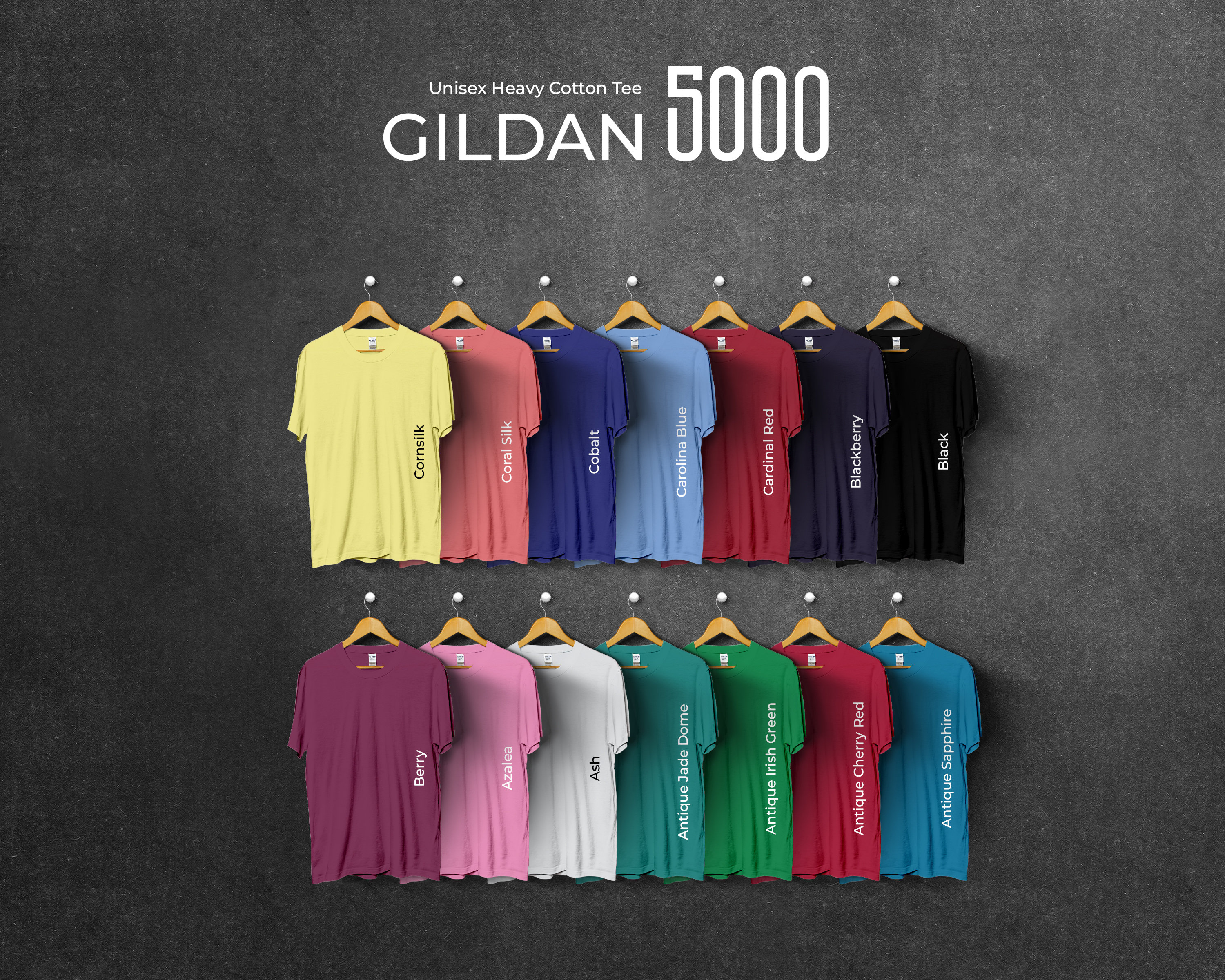 Gildan 5000 Size Chart and Color Chart, Key Features Listing Files ...