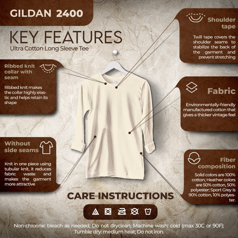 Gildan 2400 Size Chart and Color Chart, Key Features Listing Files ...