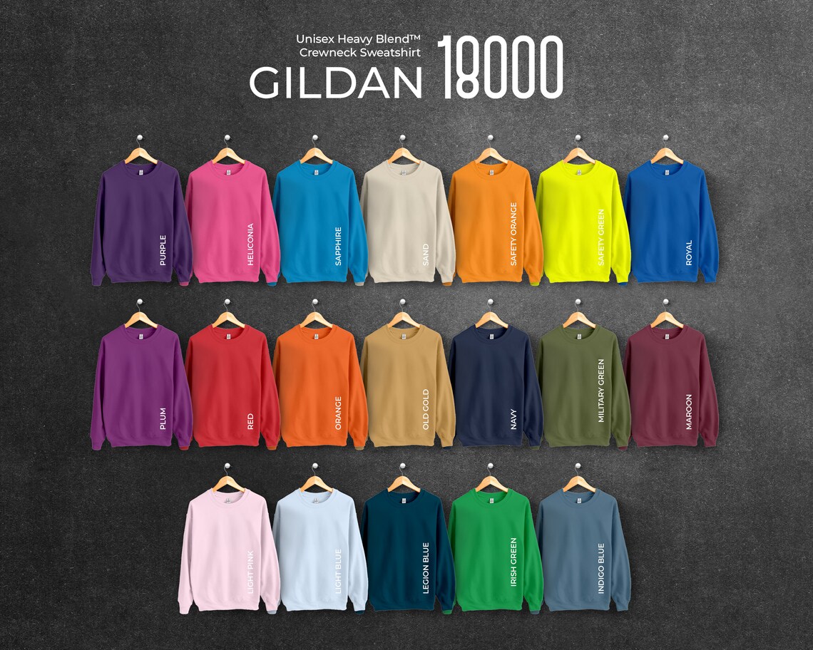 Gildan 18000 Size Chart and Color Chart, Key Features Listing Files ...