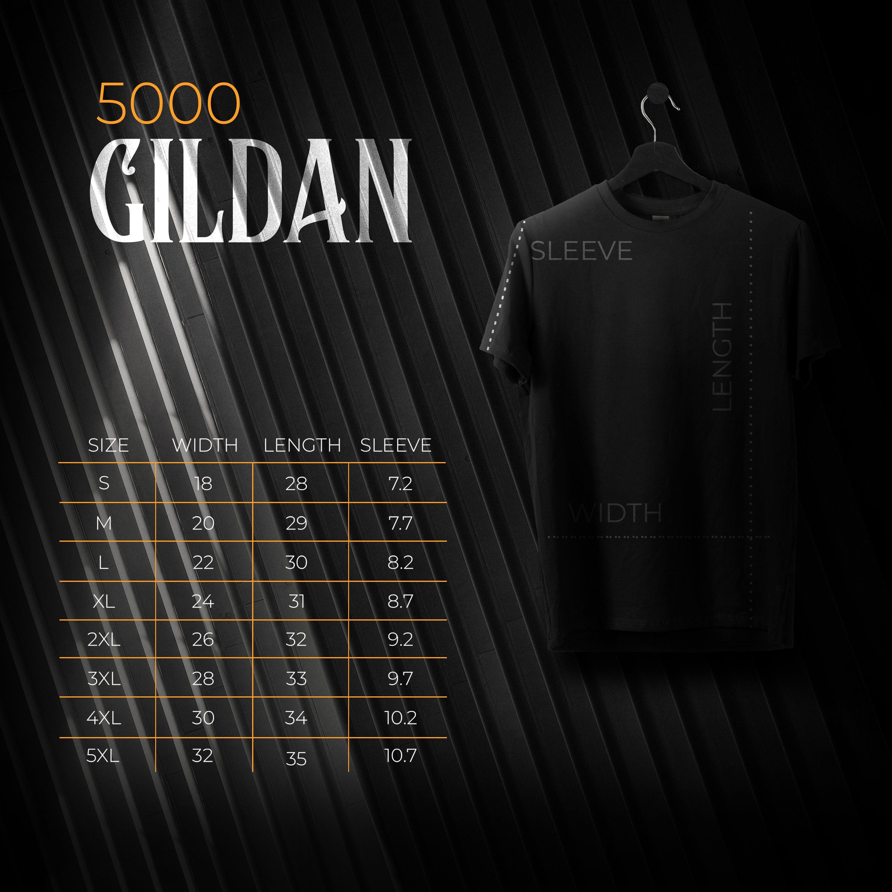 Gildan 5000 Size Chart and Color Chart, Key Features Listing Files ...