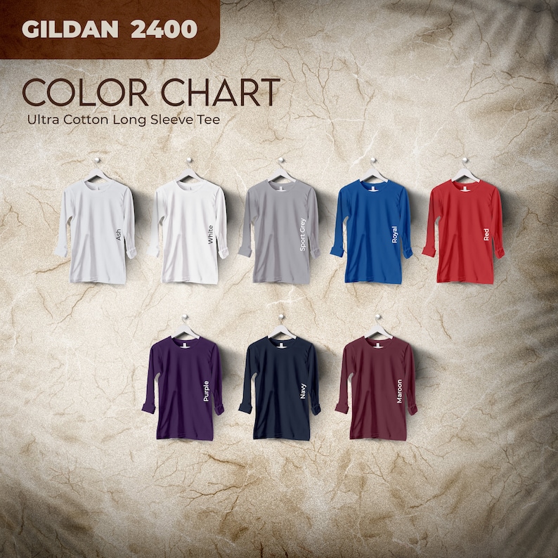 Gildan 2400 Size Chart and Color Chart, Key Features Listing Files ...