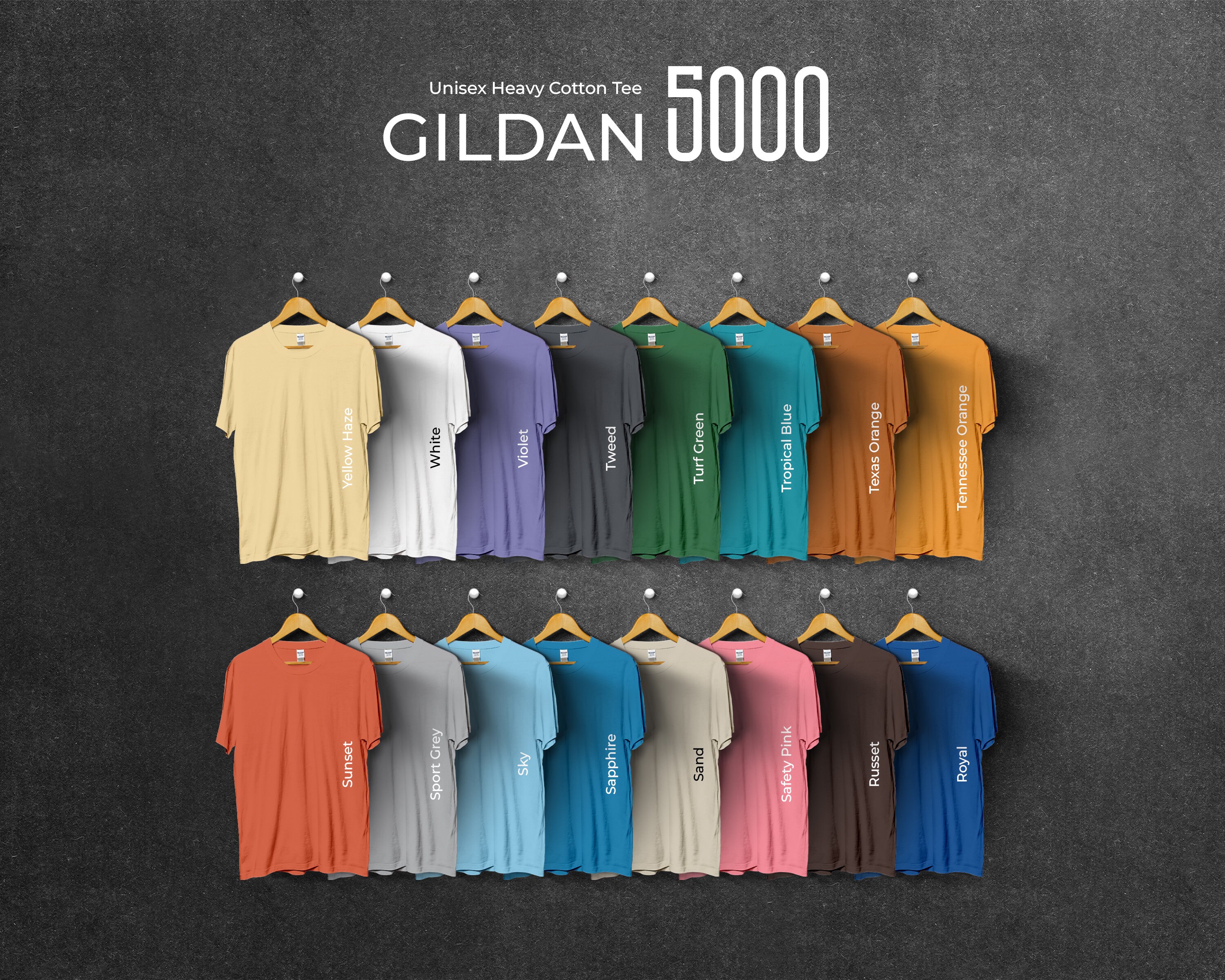 Gildan 5000 Size Chart and Color Chart, Key Features Listing Files ...