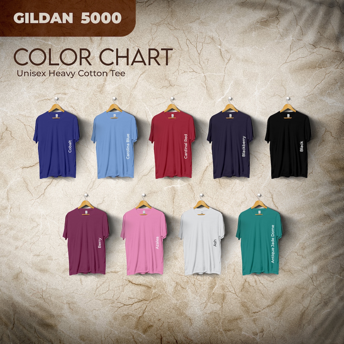 Gildan 5000 Brown Effect Color Chart, Full Editable Files, Tshirt ...