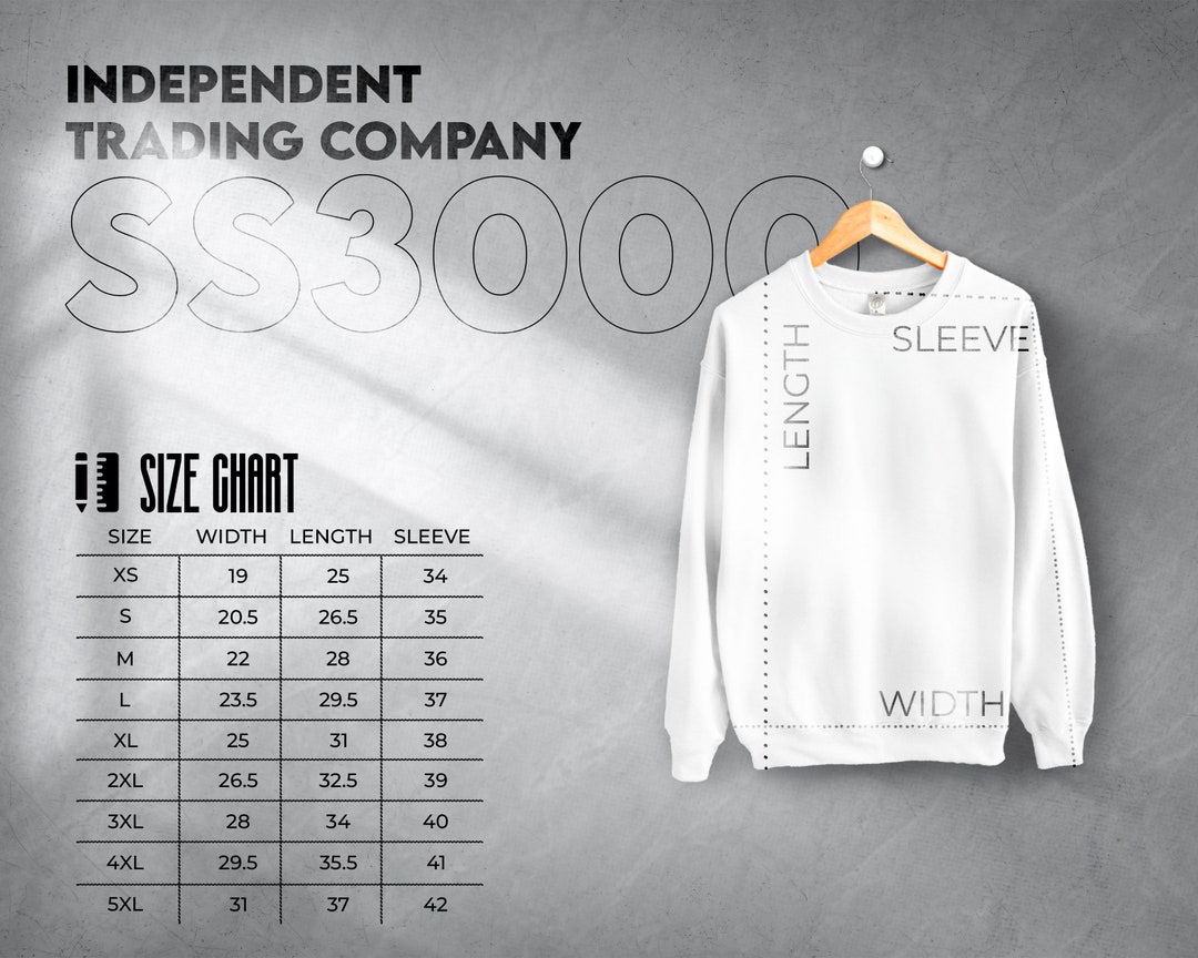 Independent Trading Company SS3000 Size Chart, Light Effect, SS3000 ...