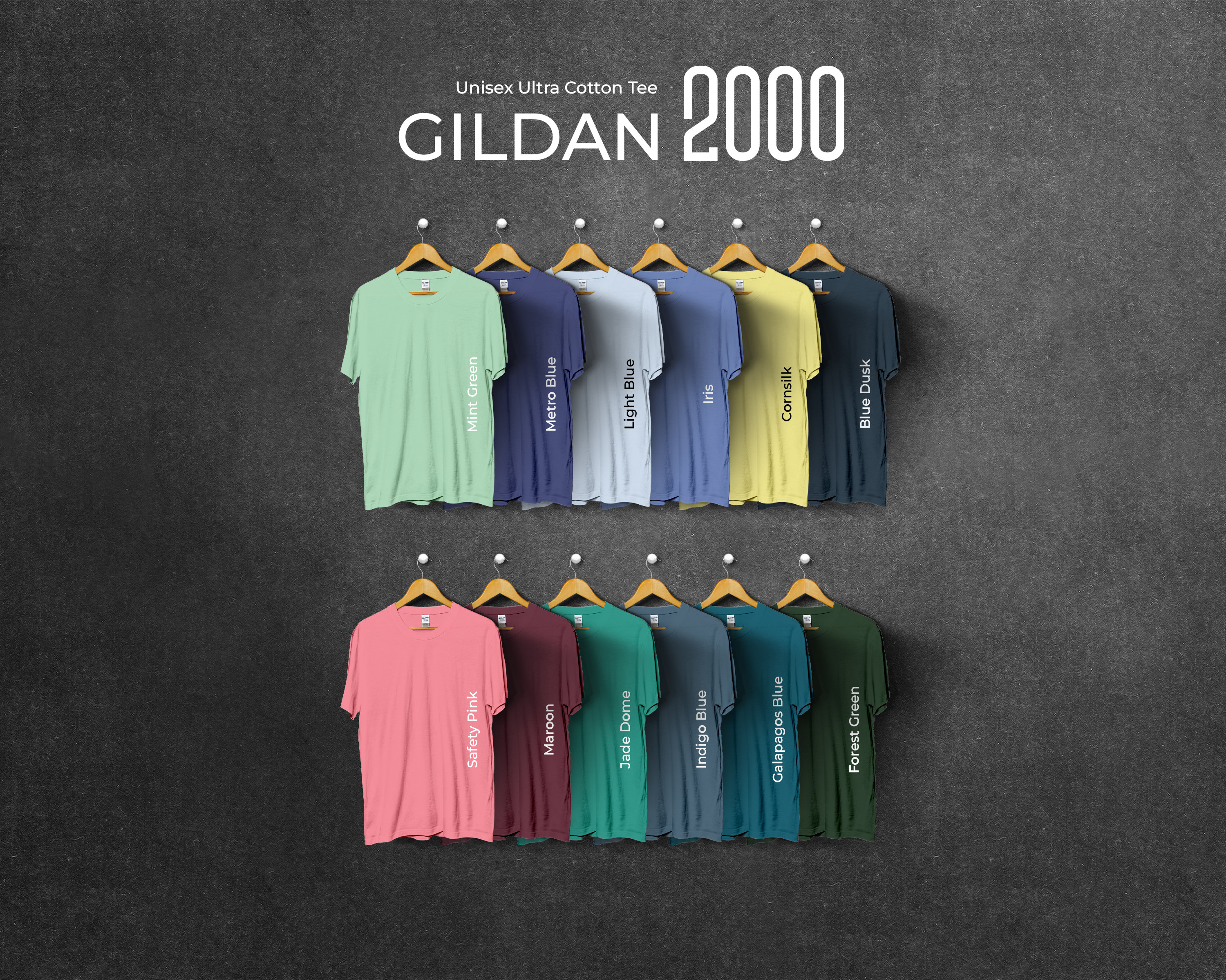 Gildan 2000 Color Chart, Full Editable Files, Tshirt Mockup Chart for ...