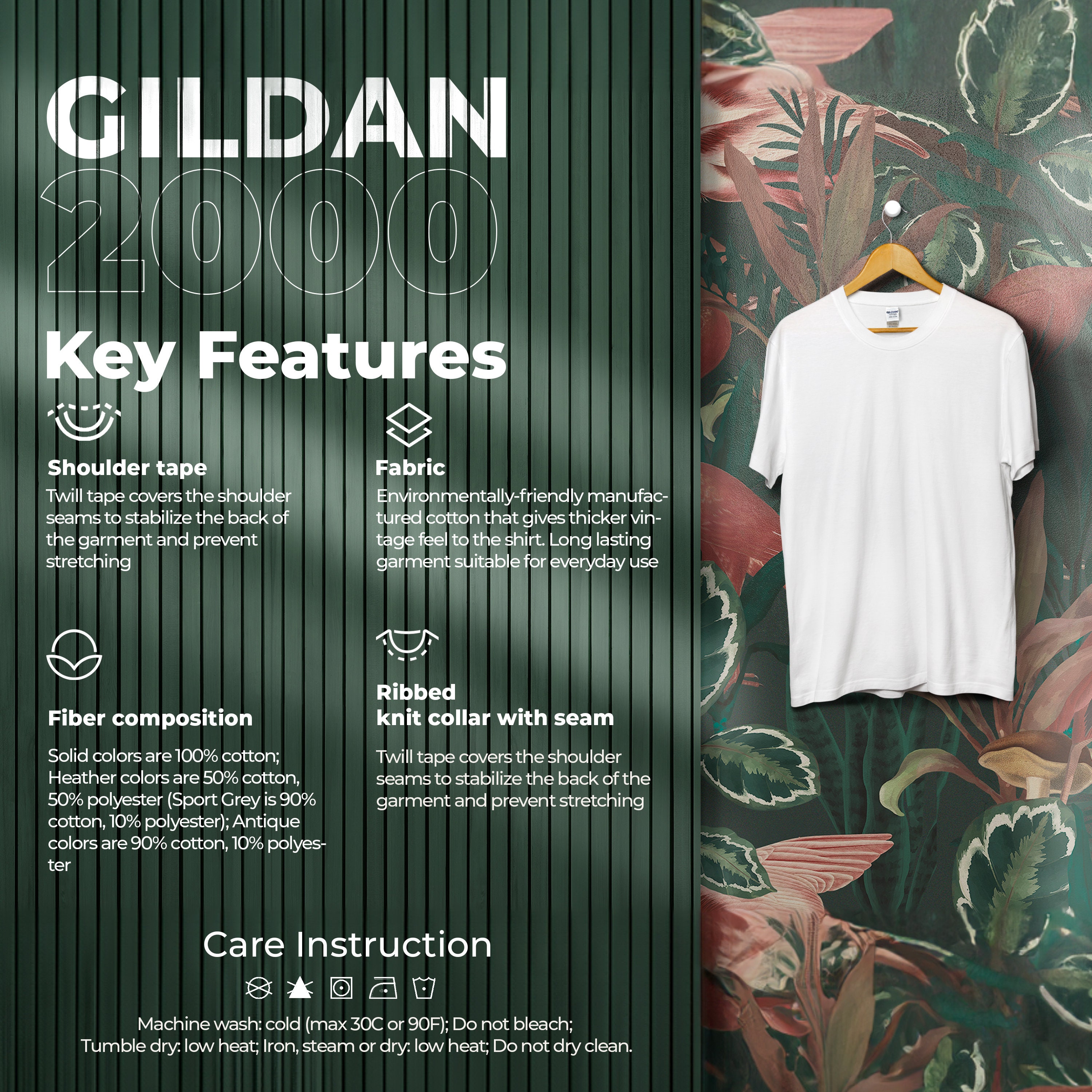 Gildan 2000 Size Chart and Color Chart, Key Features Listing Files ...