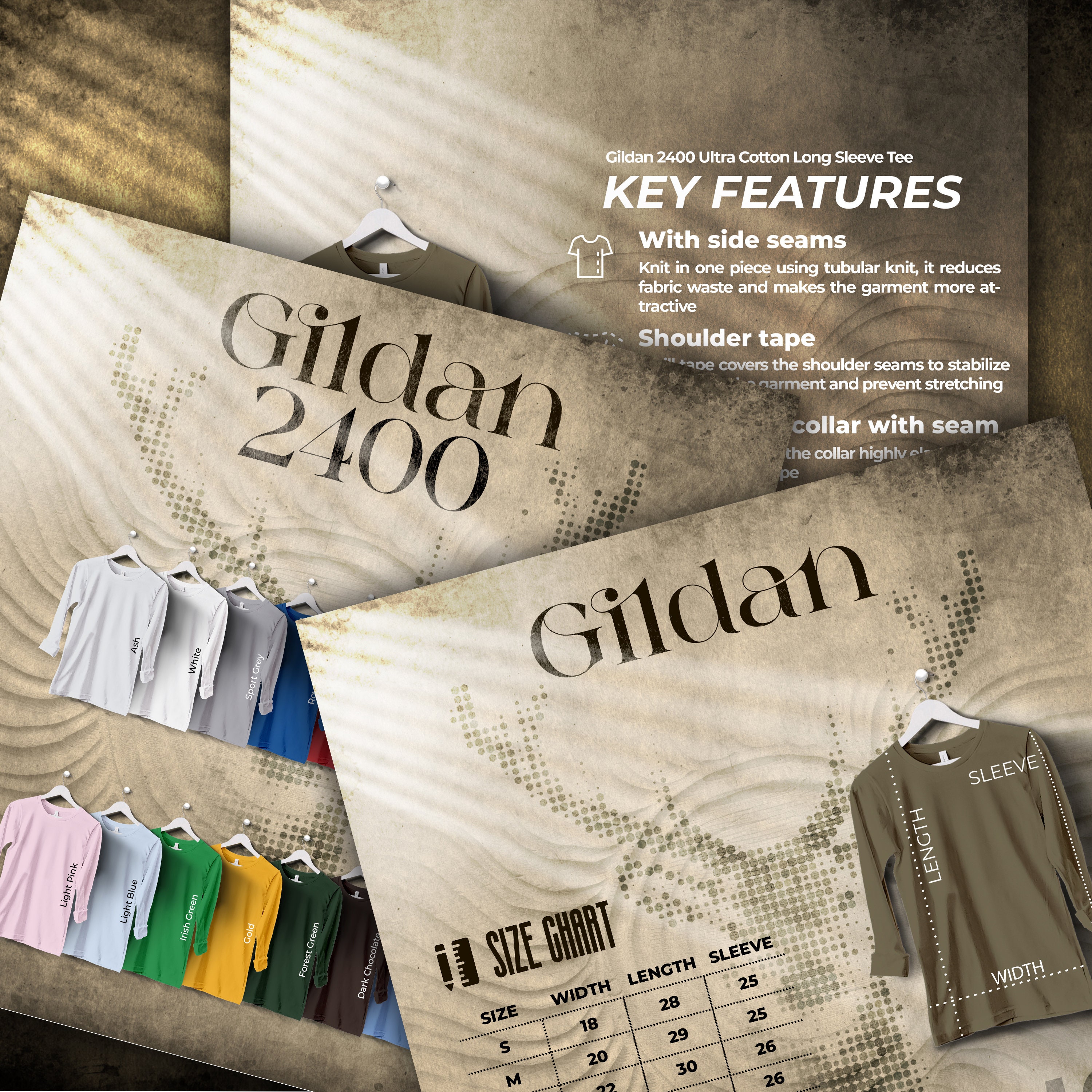 Buy Gildan 2400 Size Chart and Color Chart, Key Features Listing Files ...