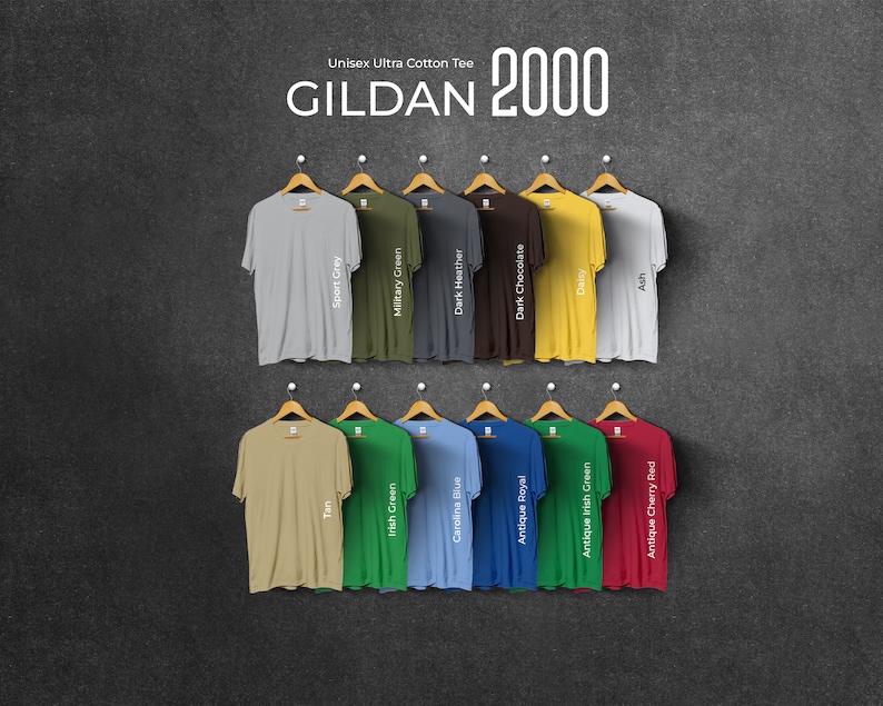 Gildan 2000 Color Chart, Full Editable Files, Tshirt Mockup Chart for ...