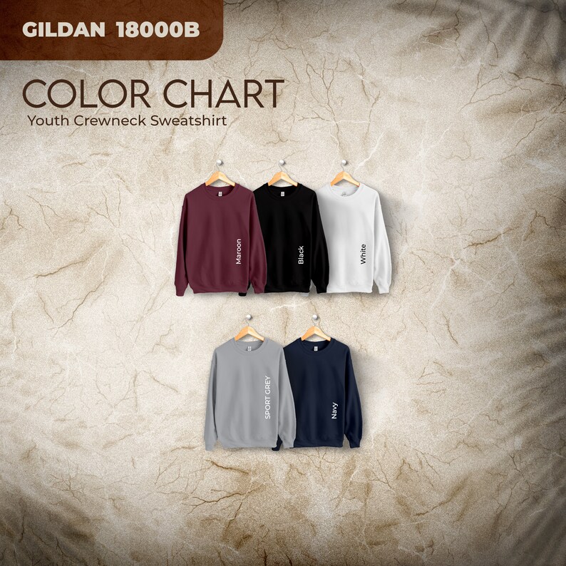 Gildan 18000B Size Chart and Color Chart, Key Features Listing Files ...