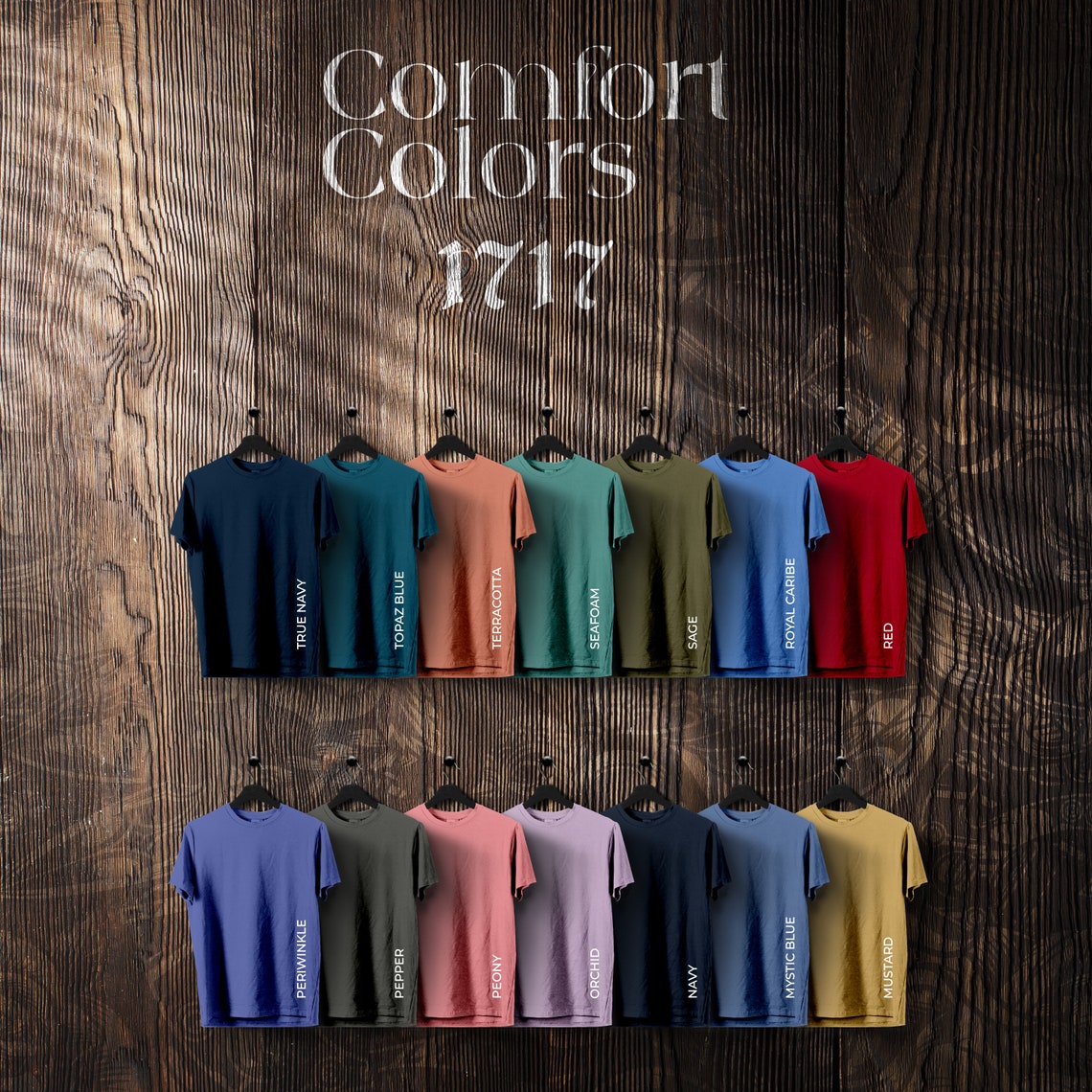 Comfort Colors 1717 Color Chart, Wooden Effect, Full Editable Files, T ...