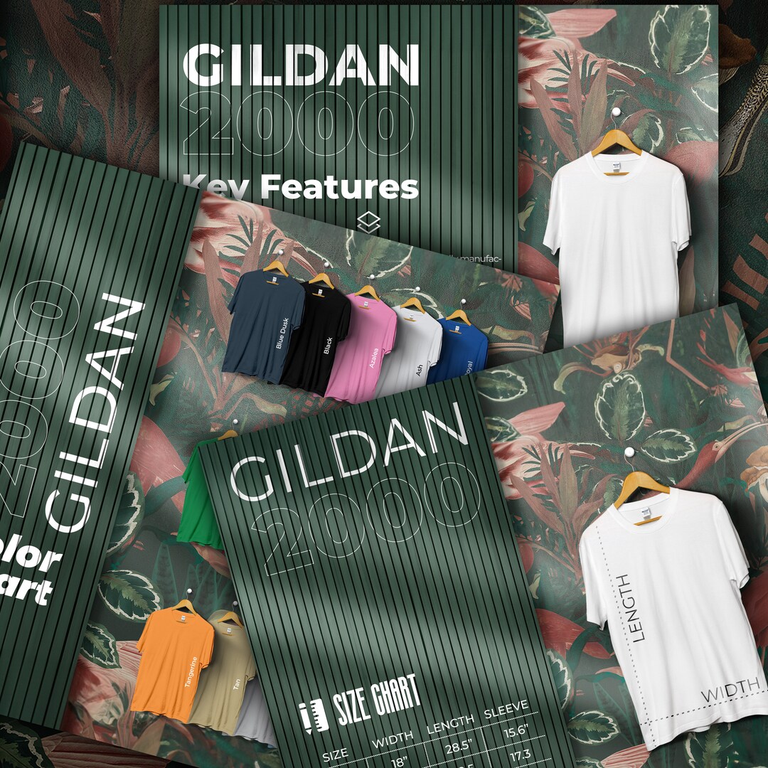 Gildan 2000 Size Chart and Color Chart, Key Features Listing Files ...