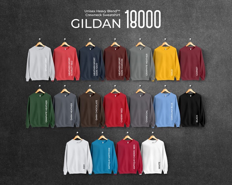 Gildan 18000 Size Chart and Color Chart, Key Features Listing Files ...