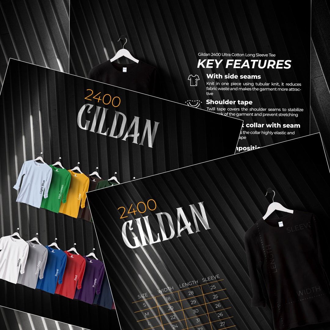 Buy Gildan 2400 Size Chart and Color Chart, Key Features Listing Files ...