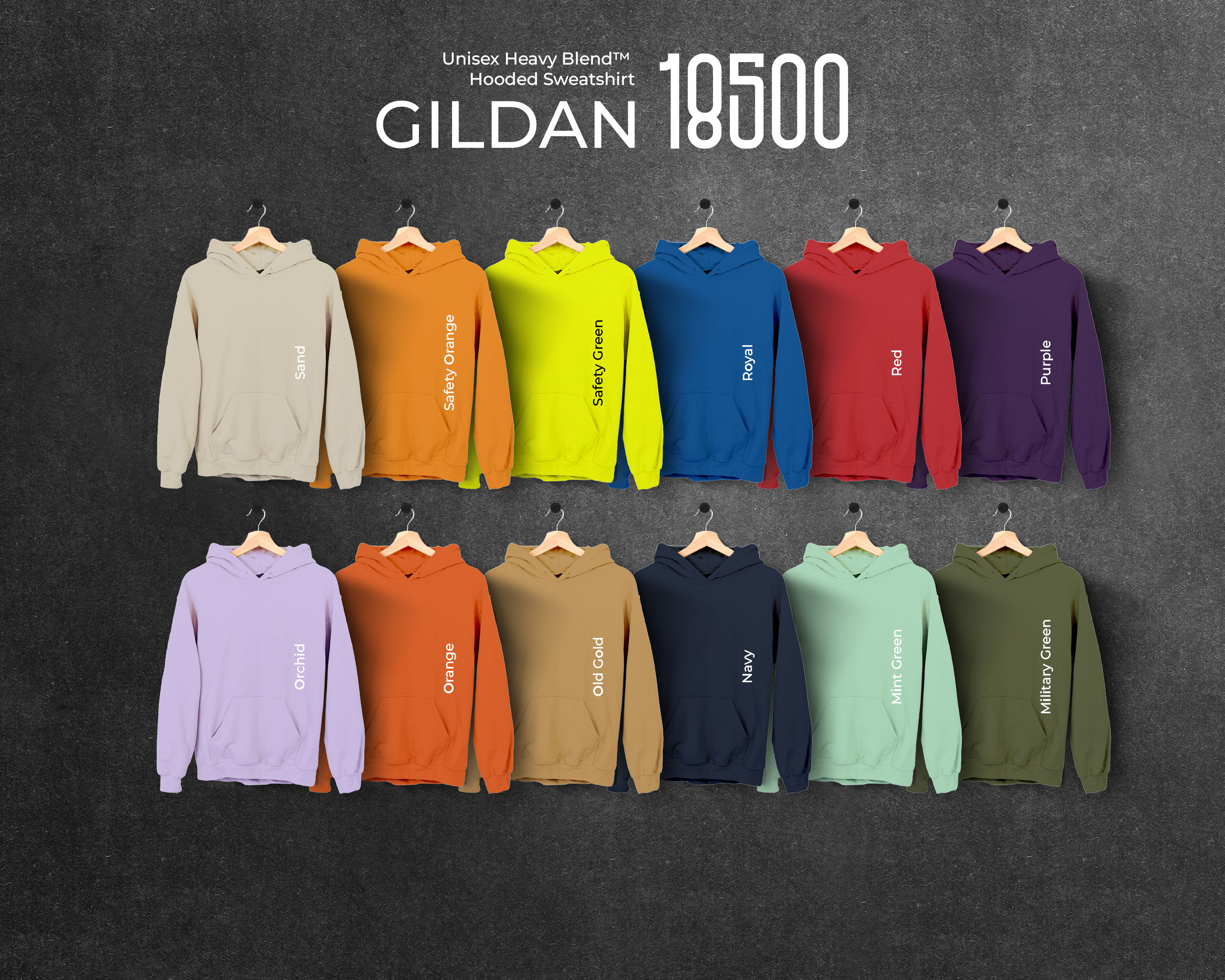 Gildan 18500 Size Chart and Color Chart, Key Features Listing Files Bundle, Black Bundle ...