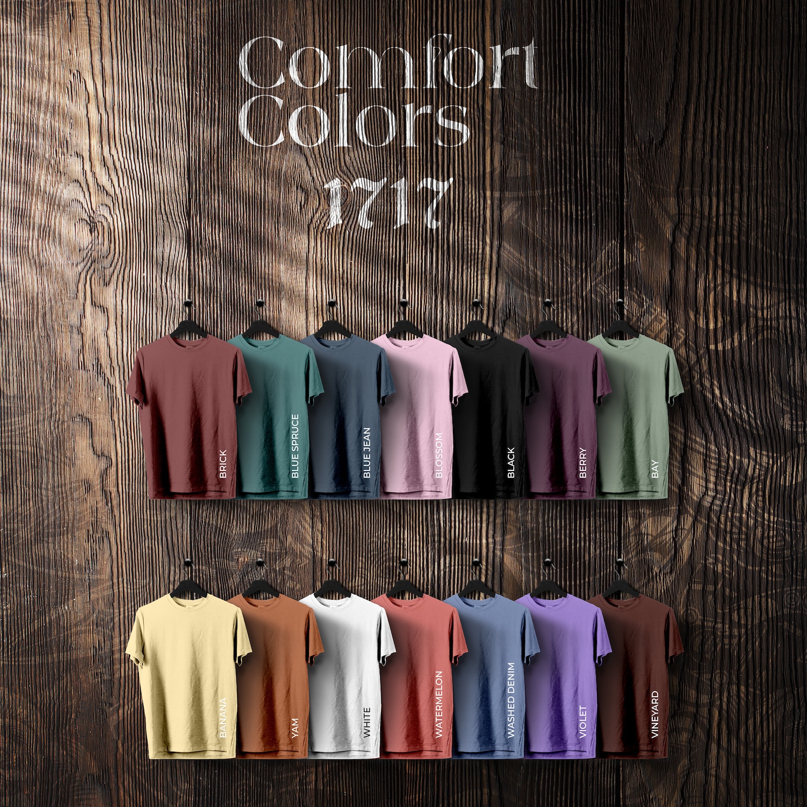 Comfort Colors 1717 Color Chart, Wooden Effect, Full Editable Files, T ...