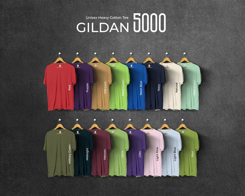 Gildan 5000 Size Chart and Color Chart, Key Features Listing Files ...