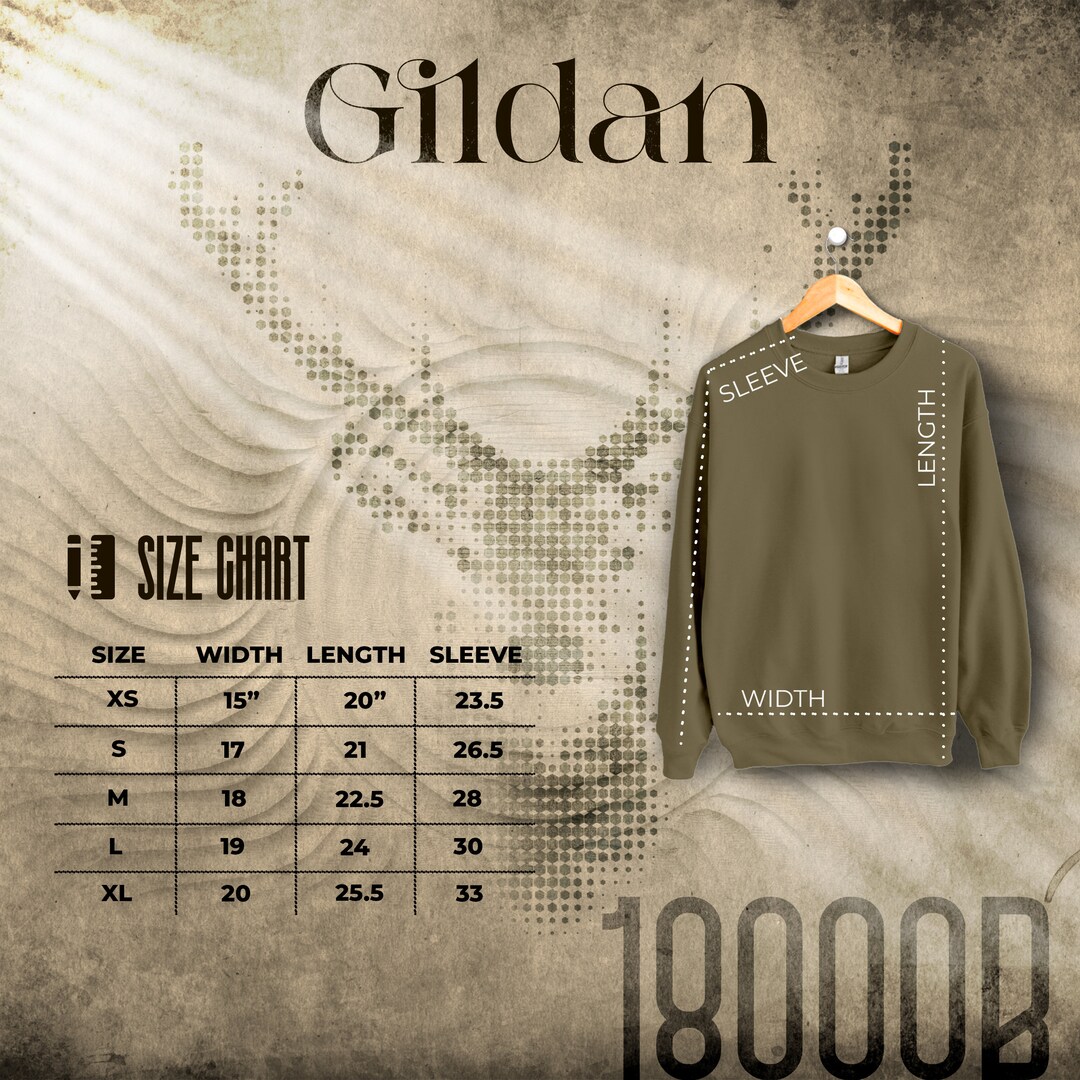 Gildan 18000B Size Chart, Deer Effect, Gildan 18000B Mockup, Color ...