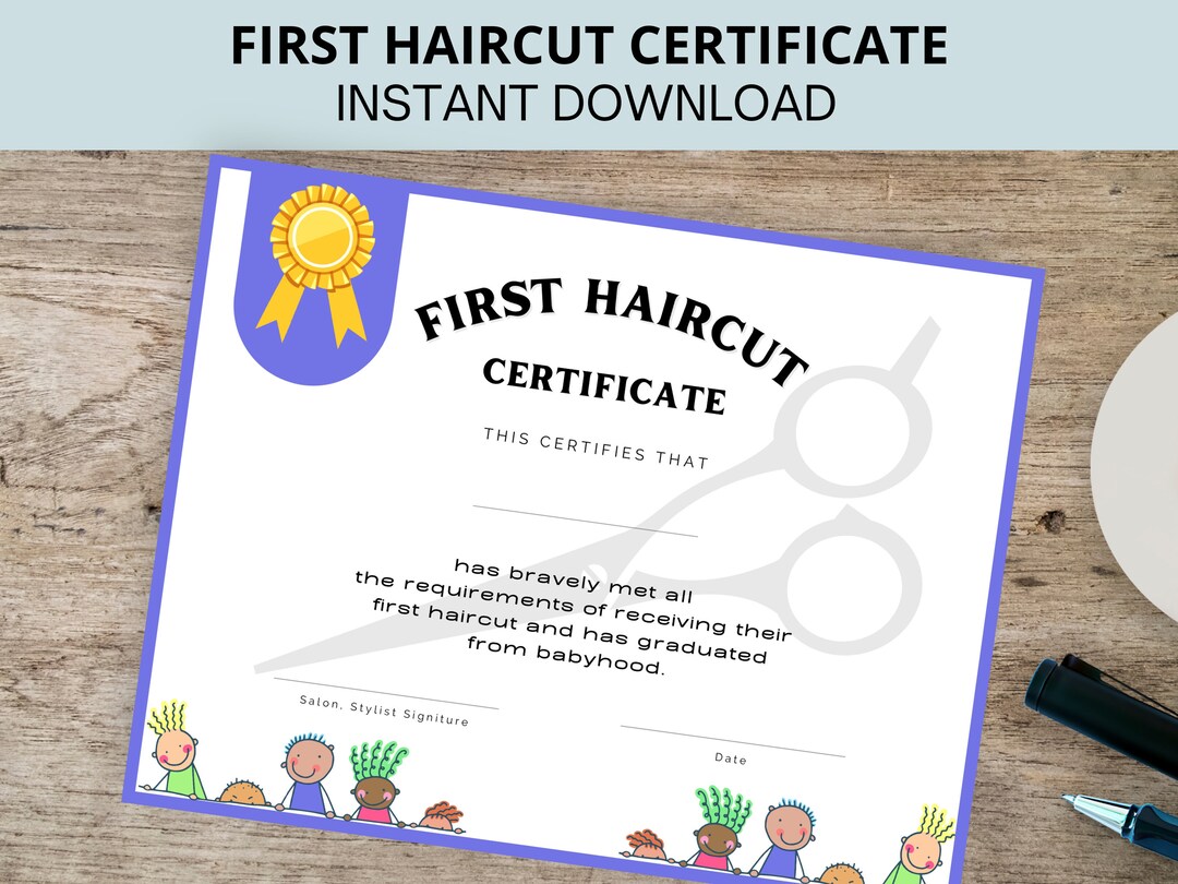 First Haircut Certificate, Printable, Digital Download, Hair Salon ...